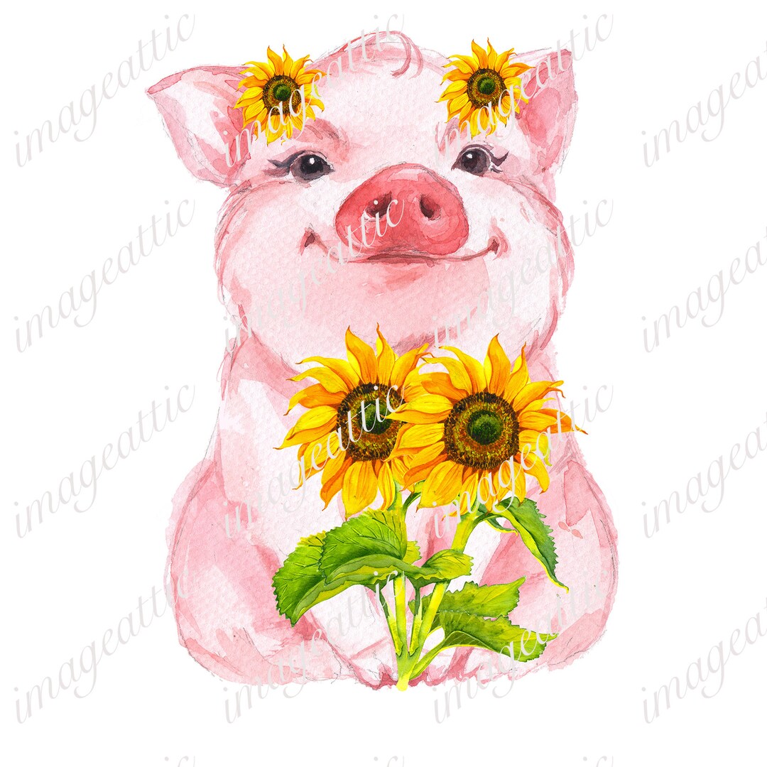 Sunflower Pig- Farm Animals - Cute- Waterslide Decal - Clear - READY TO ...