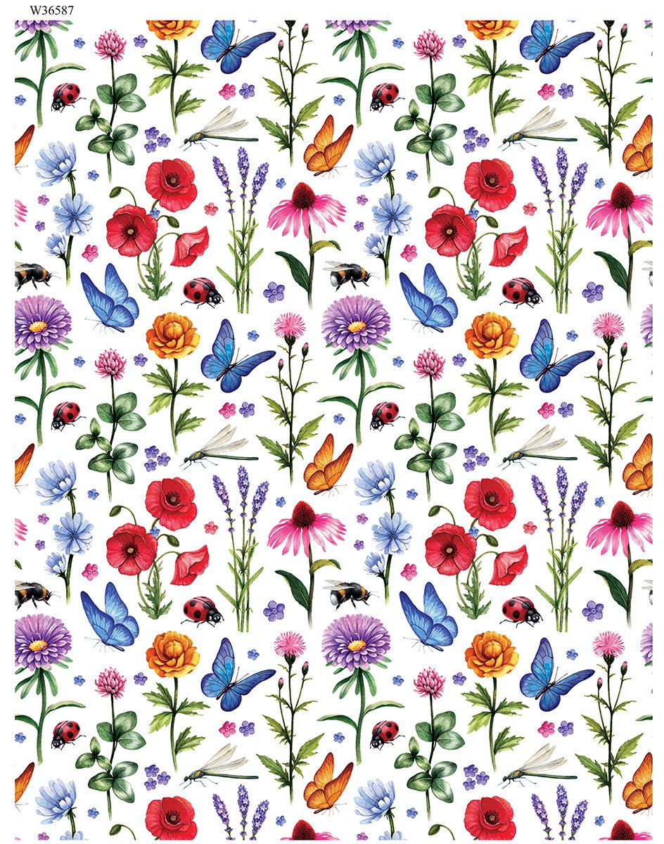 Waterslide Decal - Clear - READY TO USE - Butterflies in the Flowers ...