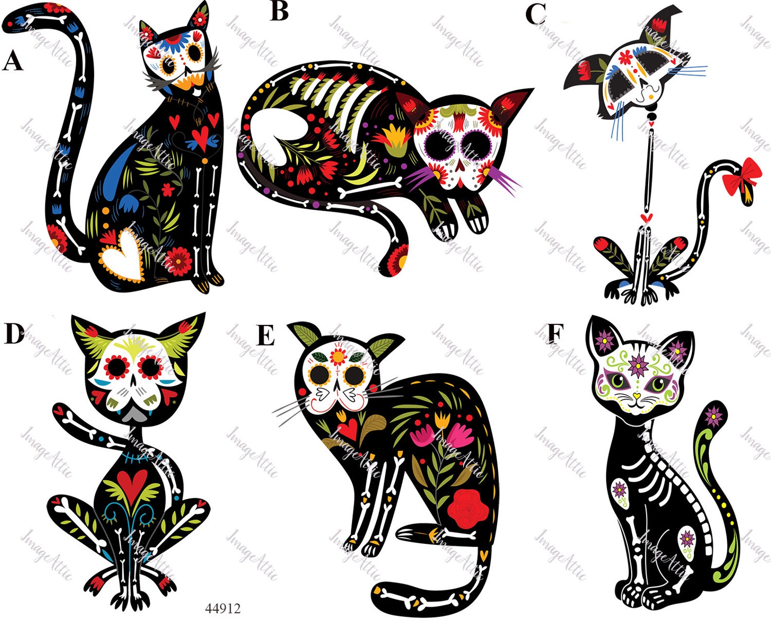 Sugar Skull Cats - Waterslide Decal - Clear - READY TO USE - Laser ...