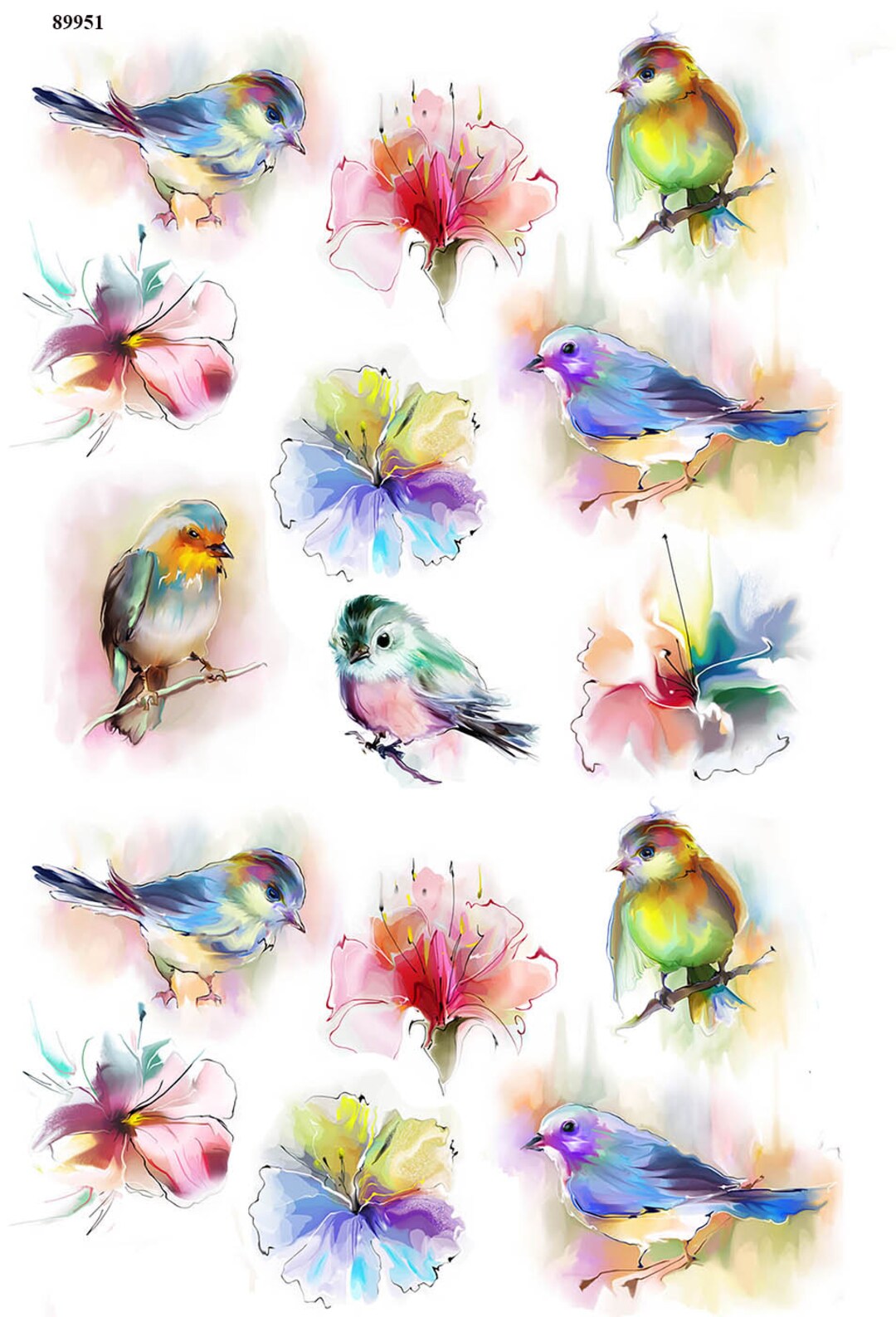Watercolor Birds and Flowers - Waterslide Decal - Clear - READY TO USE ...