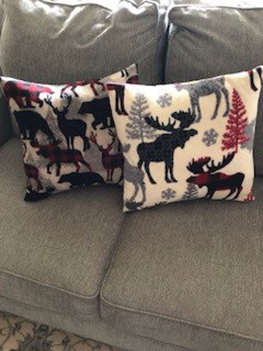 Rustic Cabin Moose Bear Winter Fleece Sofa Bed Pillow Covers 16 or 18 ...