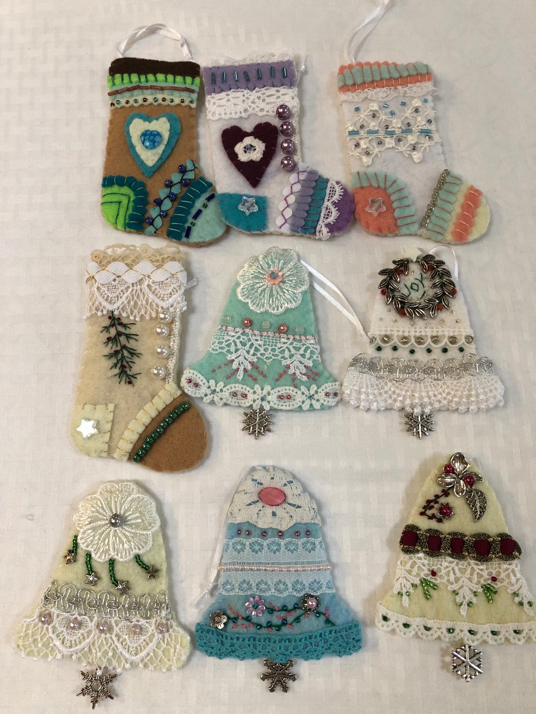 Handmade Felt Christmas Ornament handsewn Bead Lace Christmas Ornaments ...