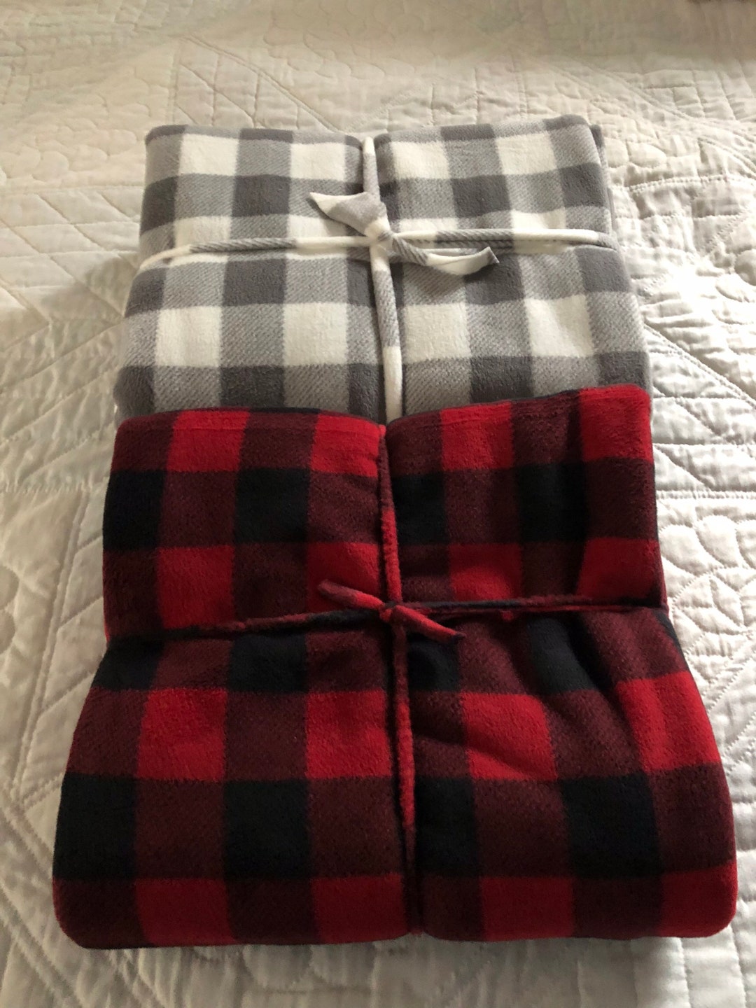 Black Red or Gray White Buffalo Check Double Sided Fleececamping Cabin ...