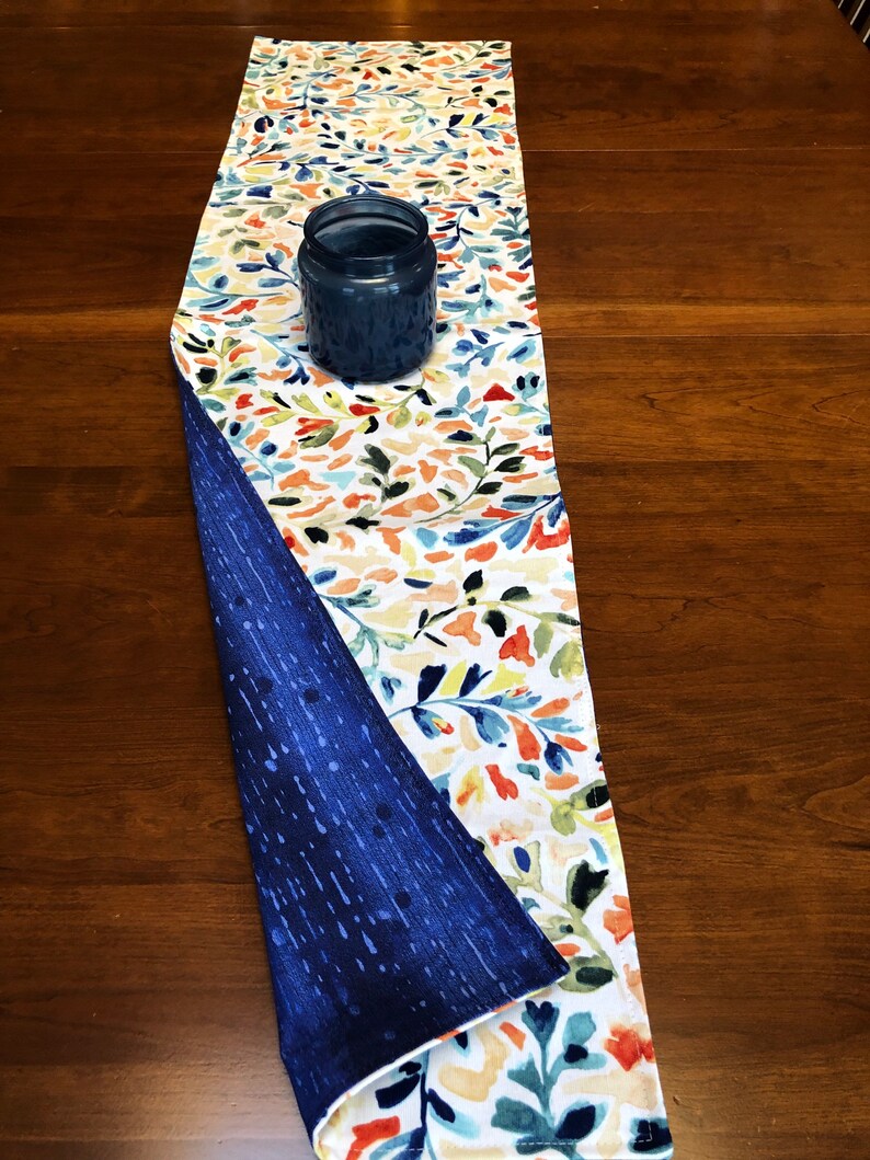 Wildflowers Blue Orange Table Runner Blue/peach Reversible - Etsy