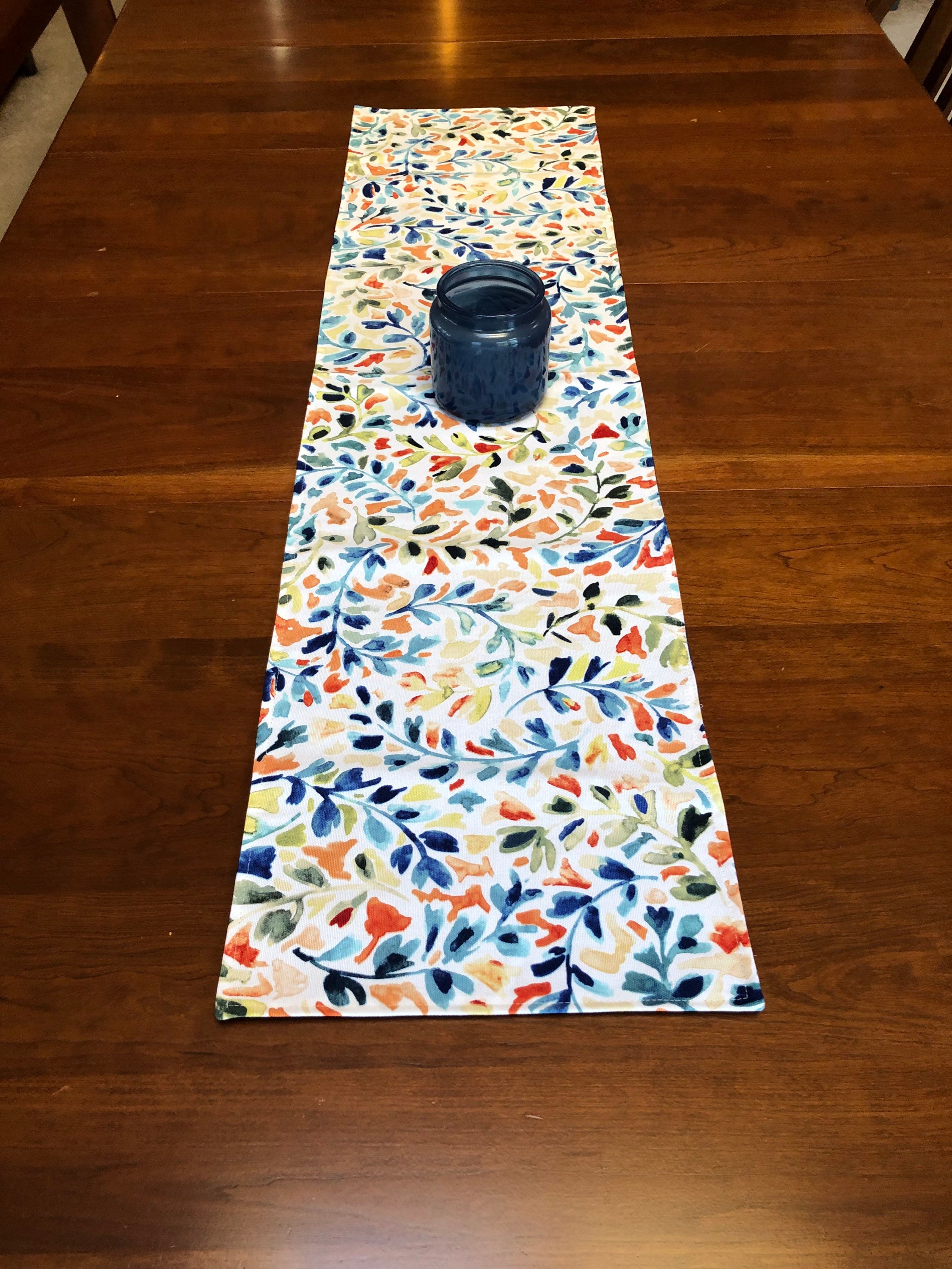 Wildflowers Blue Orange Table Runner Blue/peach Reversible - Etsy