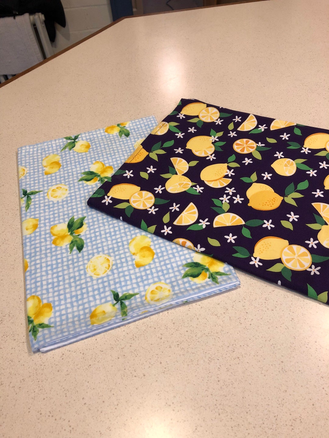 Lemon Table Runner | Spring Summer Table Topper | Lemon Yellow and Blue ...