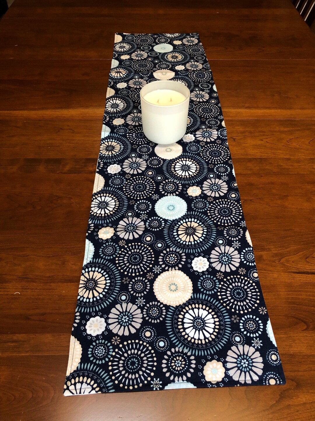 Mandala Blue Flower Table Runner Indigo/cream Table Linen Flower Table ...