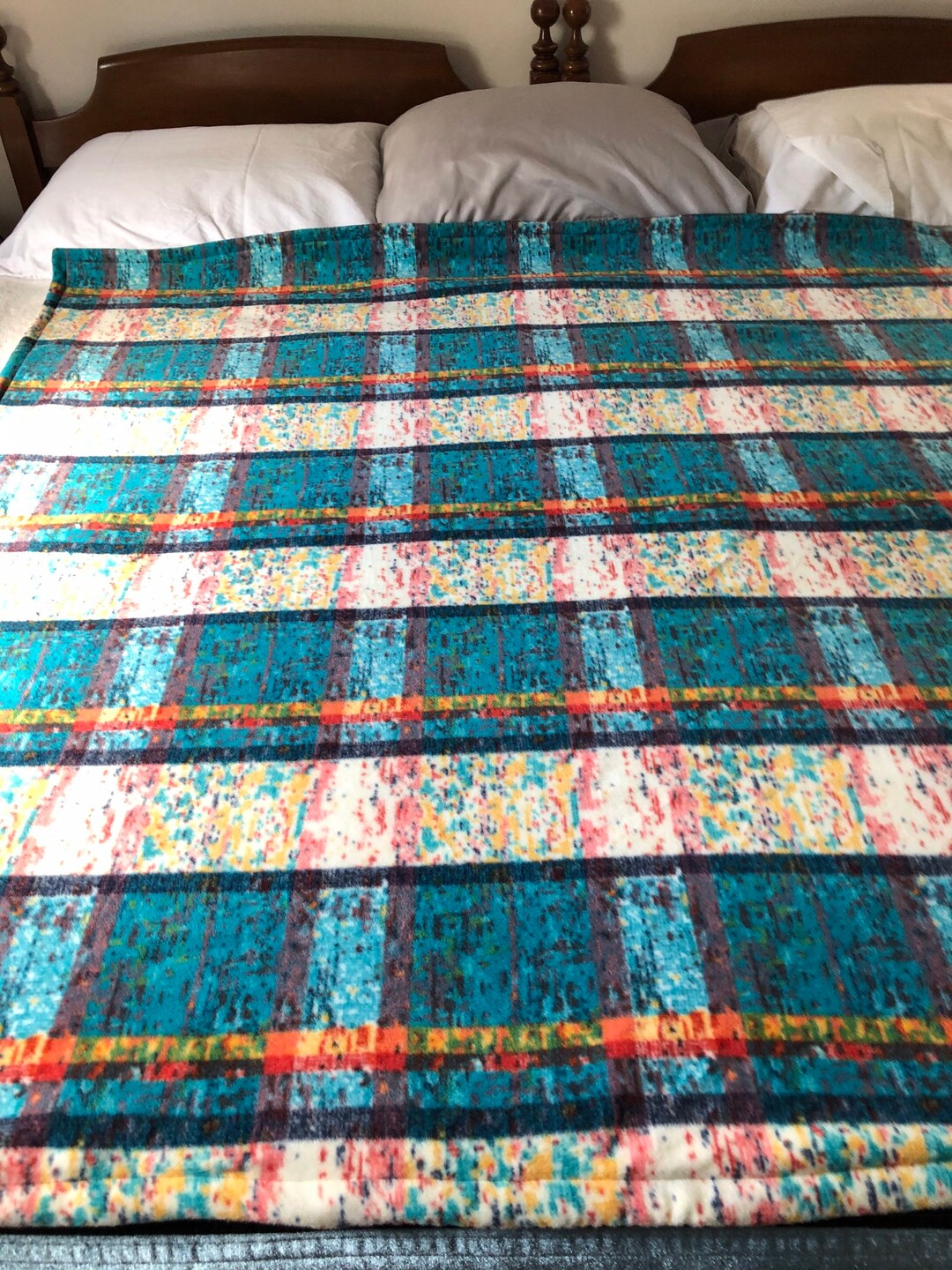 Turquoise Plaid Luxe Double Layer Fleece Throw Plaid - Etsy Ireland