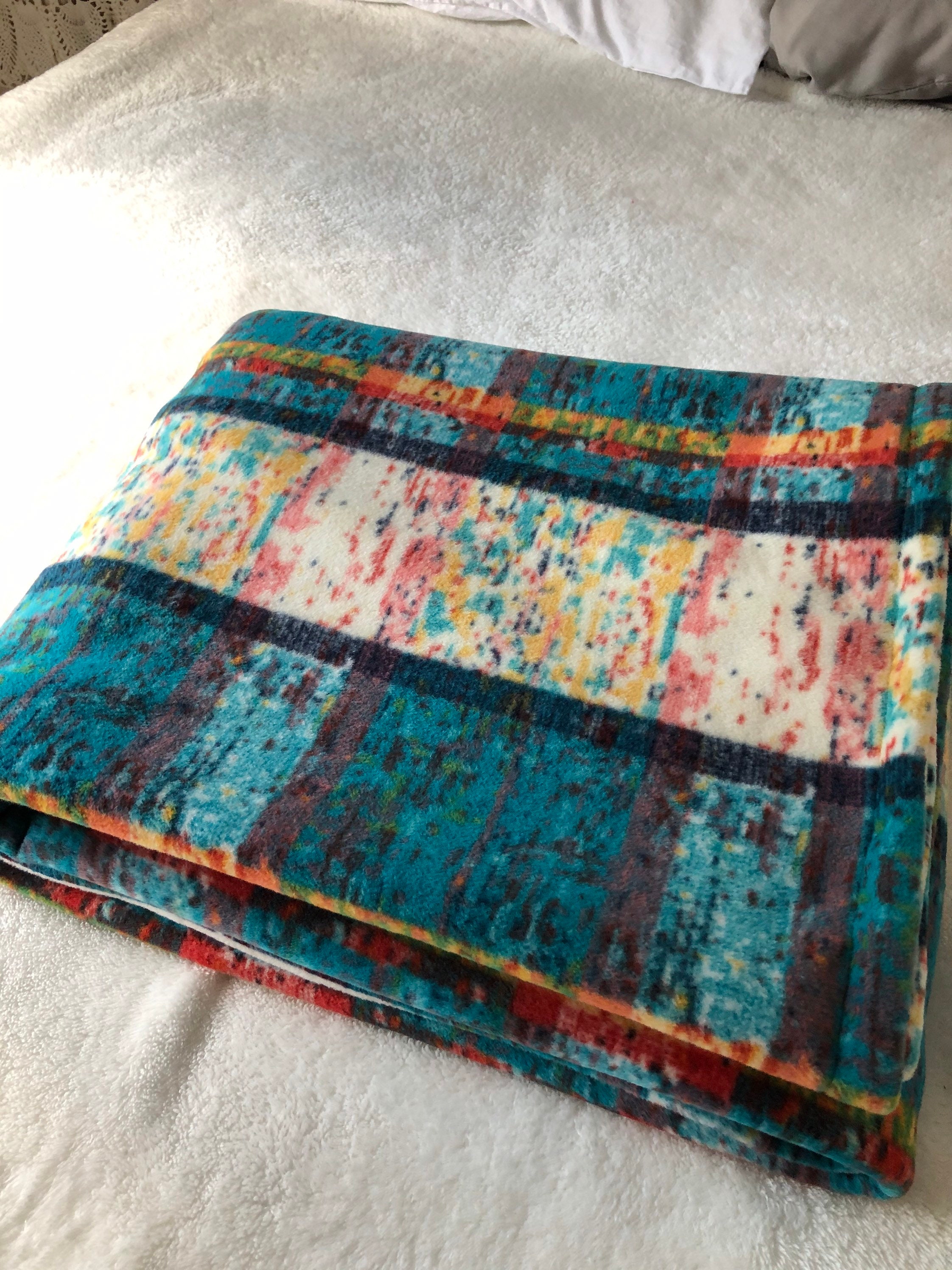 Turquoise Plaid Luxe Double Layer Fleece Throw Plaid - Etsy Ireland