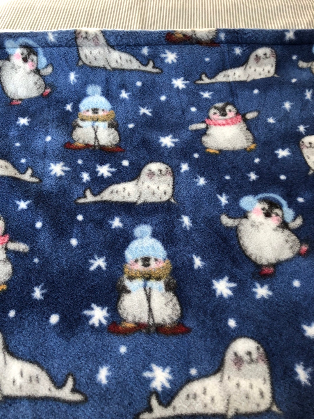 Penguins Seals Winter Arctic Ultra Soft Double Fleece Blanket Blue ...