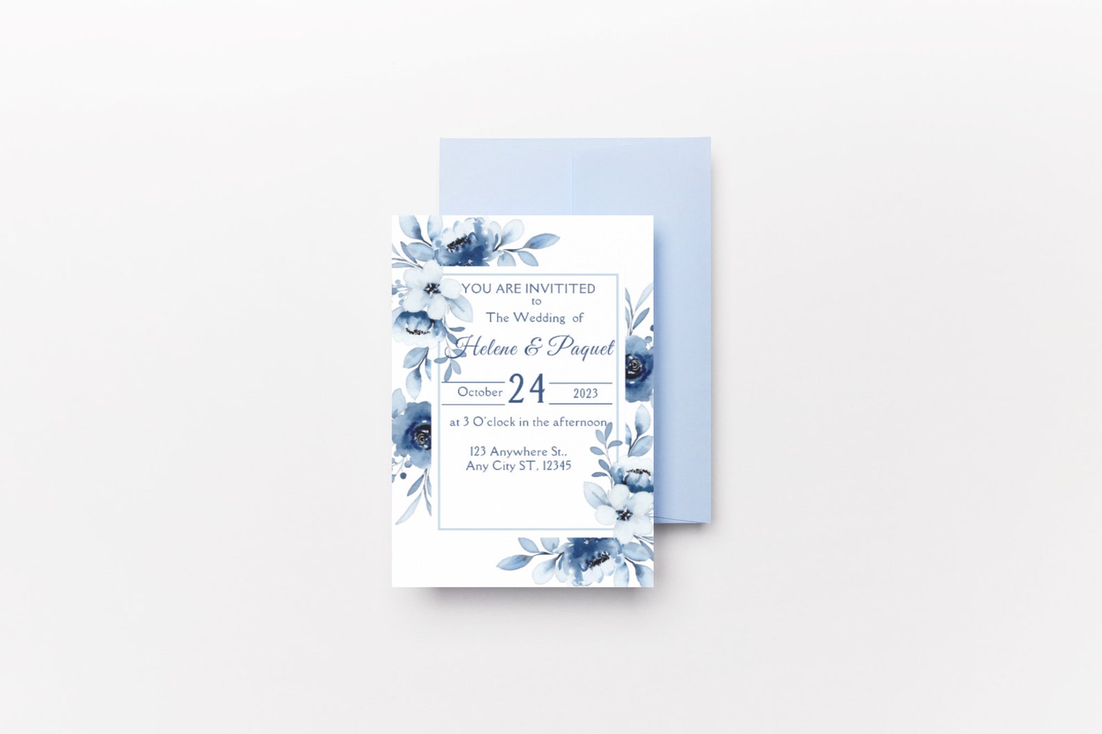 Blue and White Wedding Invitations Modern Wedding Invitation - Etsy