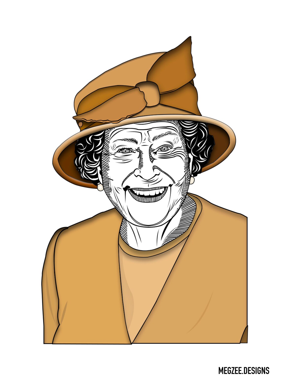 The Queen Elizabeth II Illustration / Print. Queen Art. Queen Lizzy ...