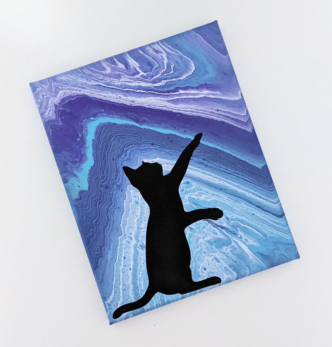 Black Cat Fluid Pouring Art Painting Acrylic on 8x10 Canvas Original ...