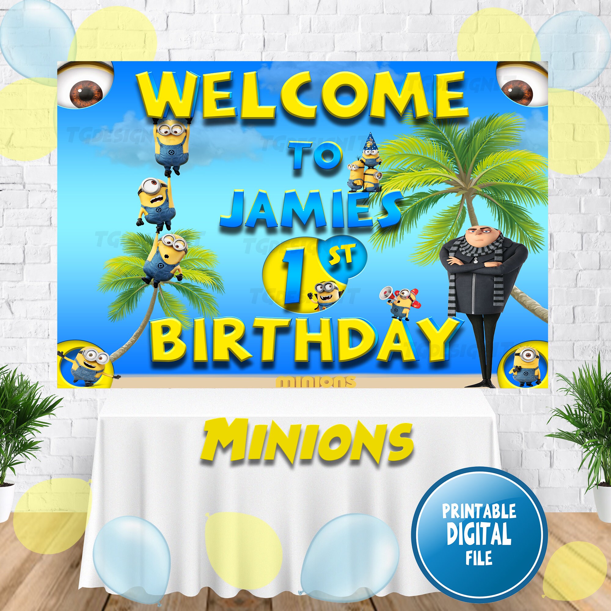 Minions Backdrop for Birthday Party's with personalized | Etsy