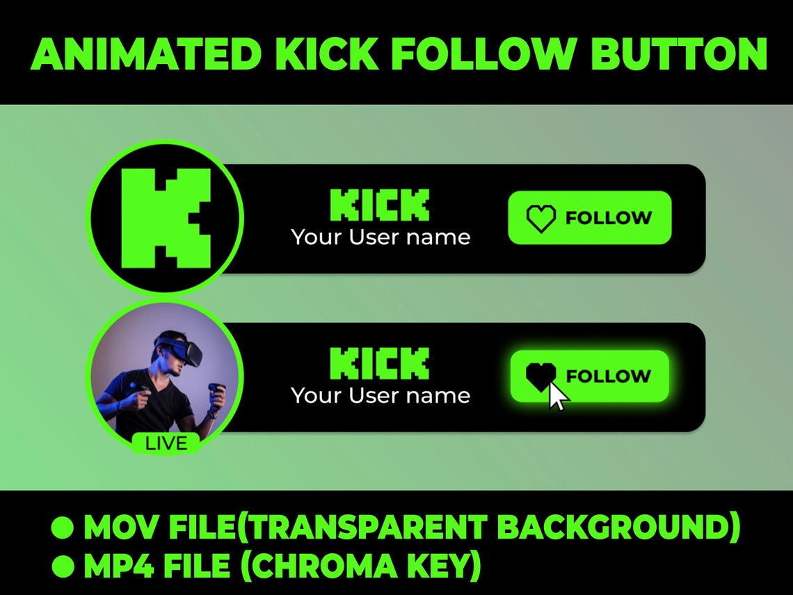 Custom Animated Kick Follow Button Overlay for Intro Videos - Etsy