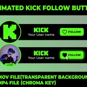 Custom Animated Kick Follow Button Overlay for Intro Videos - Etsy