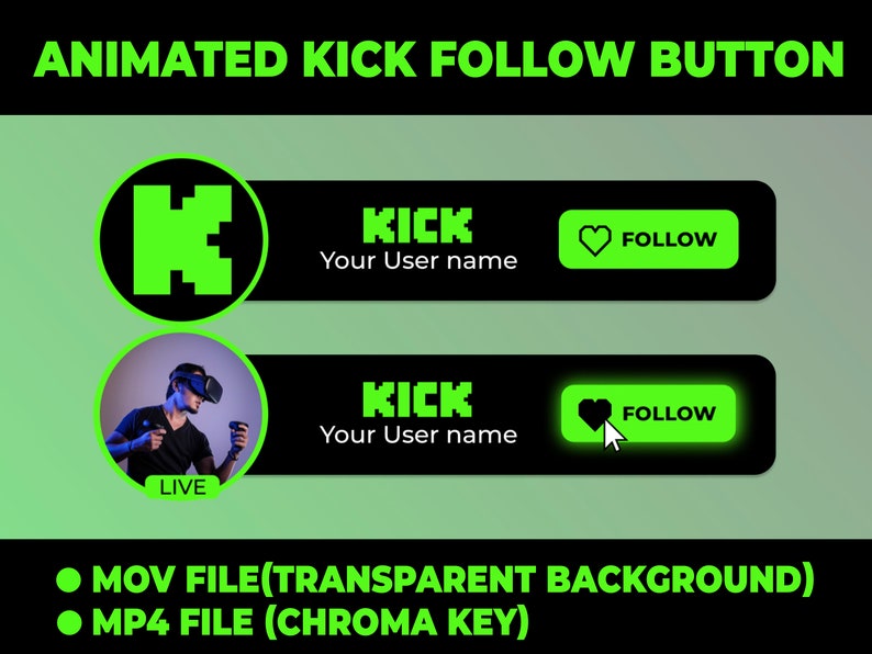 Custom Animated Kick Follow Button Overlay for Intro Videos - Etsy