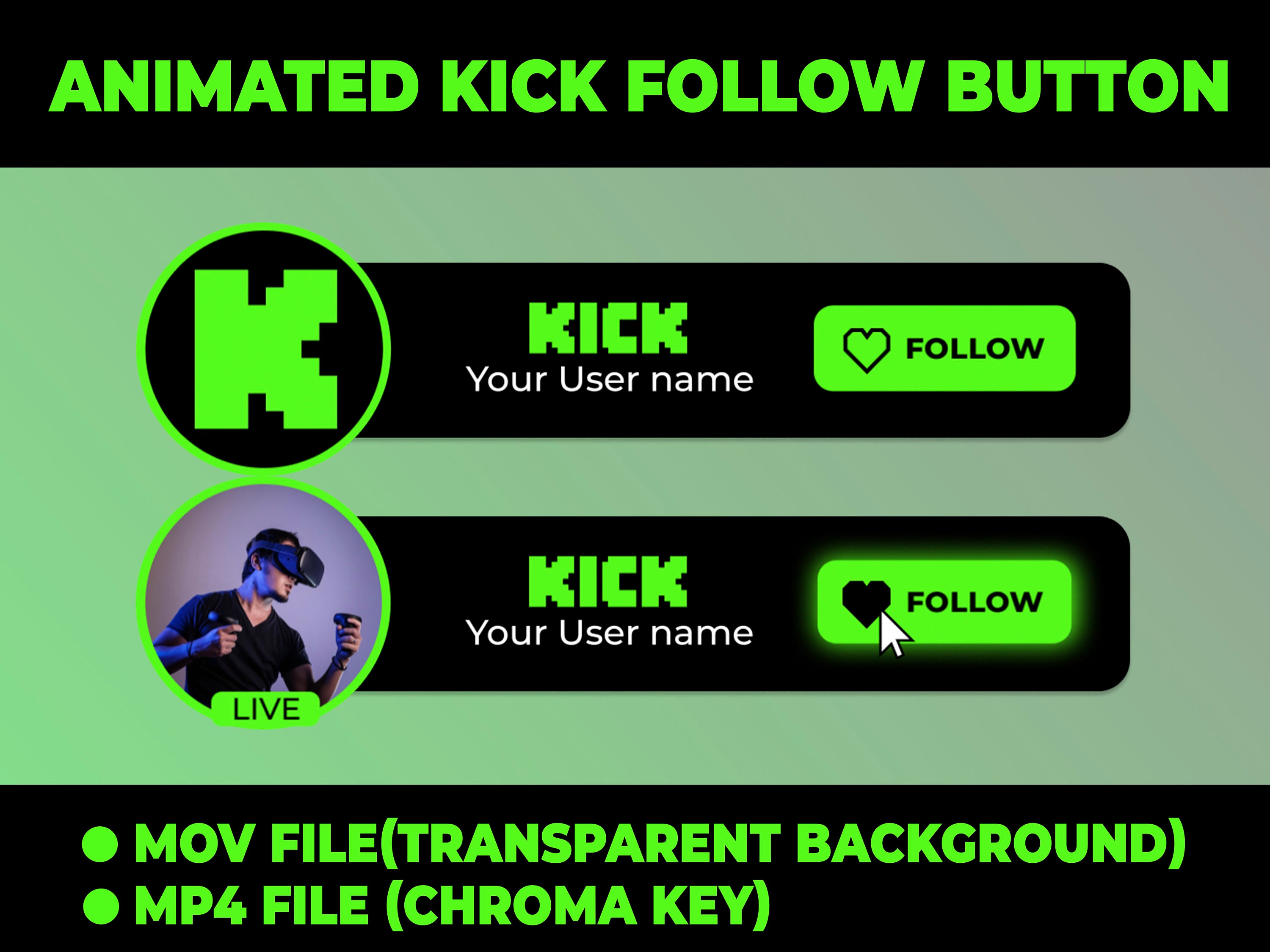 Custom Animated Kick Follow Button Overlay for Intro Videos - Etsy Custom Animated Kick Follow Button Overlay for Intro Videos - Etsy