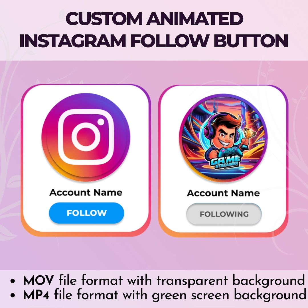 Custom Animated Instagram Follow Button Overlay for Intro Videos - Etsy