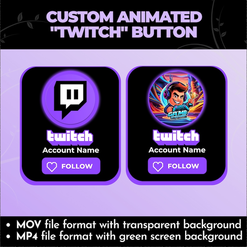 Custom Animated Twitch Follow Button Overlay for Intro Videos - Etsy