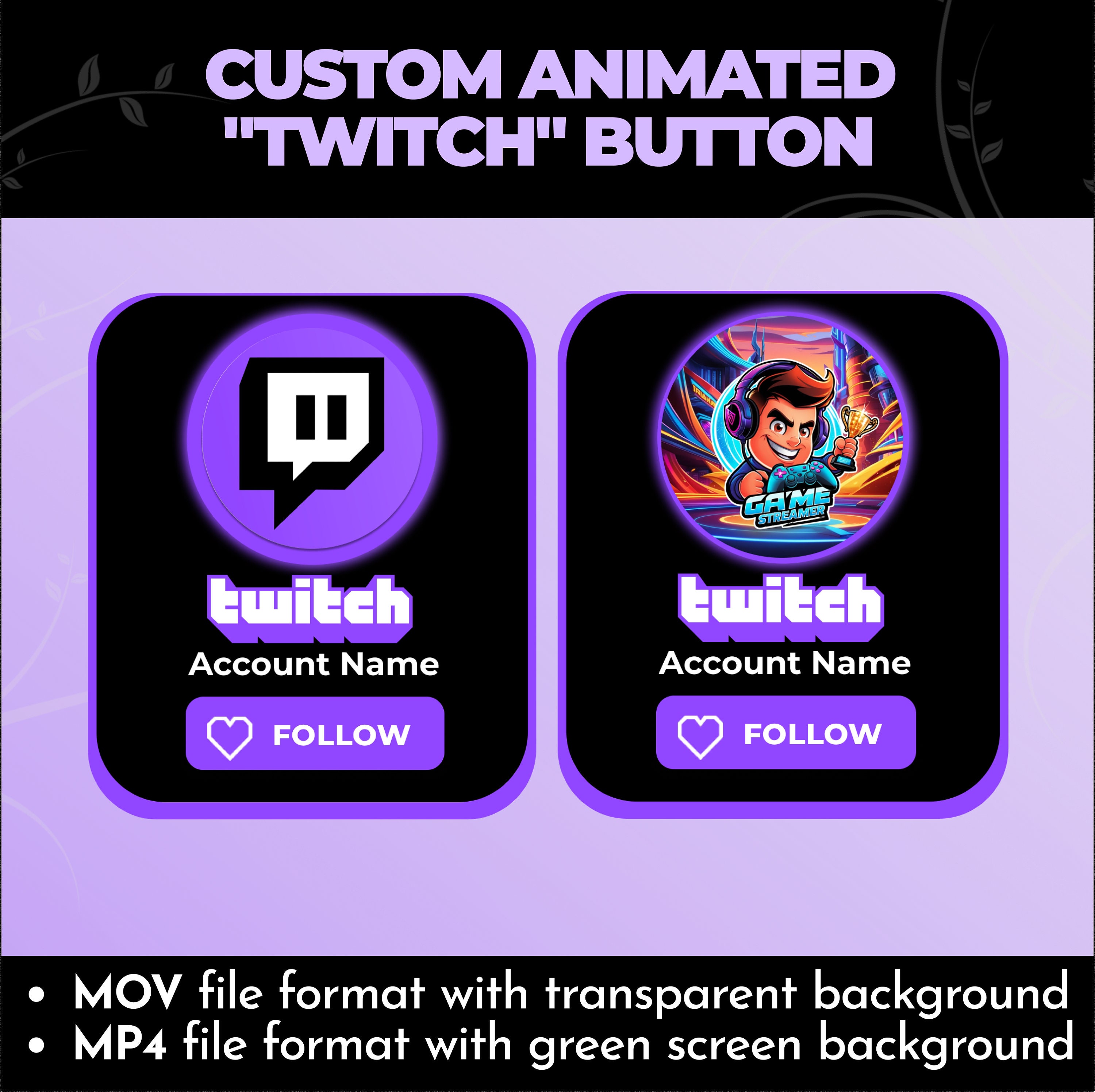 Custom Animated Twitch Follow Button Overlay for Intro Videos - Etsy Custom Animated Twitch Follow Button Overlay for Intro Videos - Etsy