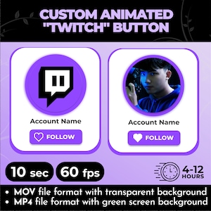 Custom Animated Twitch Follow Button Overlay for Intro Videos - Etsy