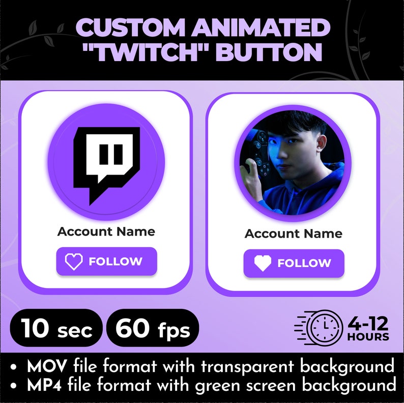 Custom Animated Twitch Follow Button Overlay for Intro Videos - Etsy