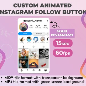 Personalized Custom Animated Instagram Follow Button Overlay for ...
