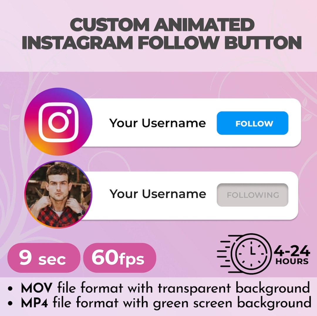 Custom Animated Instagram Follow Button Overlay for Intro Videos - Etsy