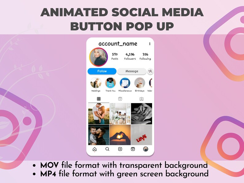 Personalized Custom Animated Instagram Follow Button Overlay for ...