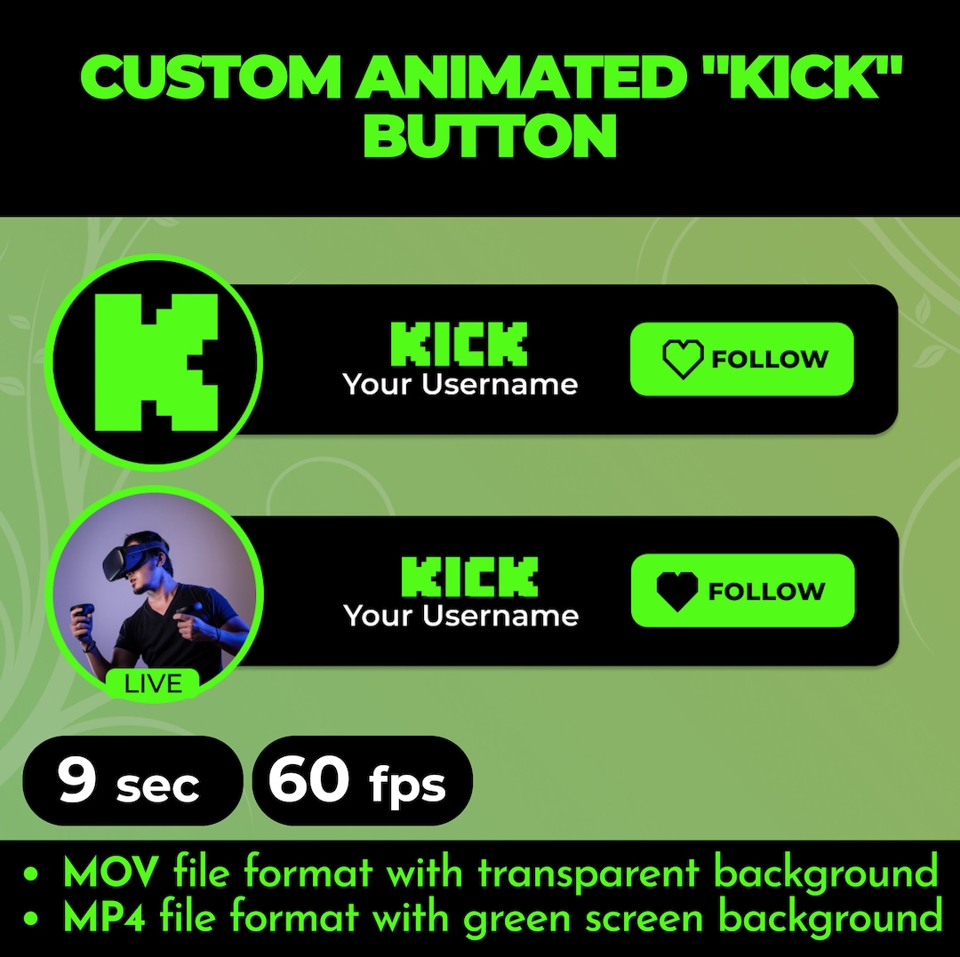 Custom Animated Kick Follow Button Overlay for Intro Videos - Etsy