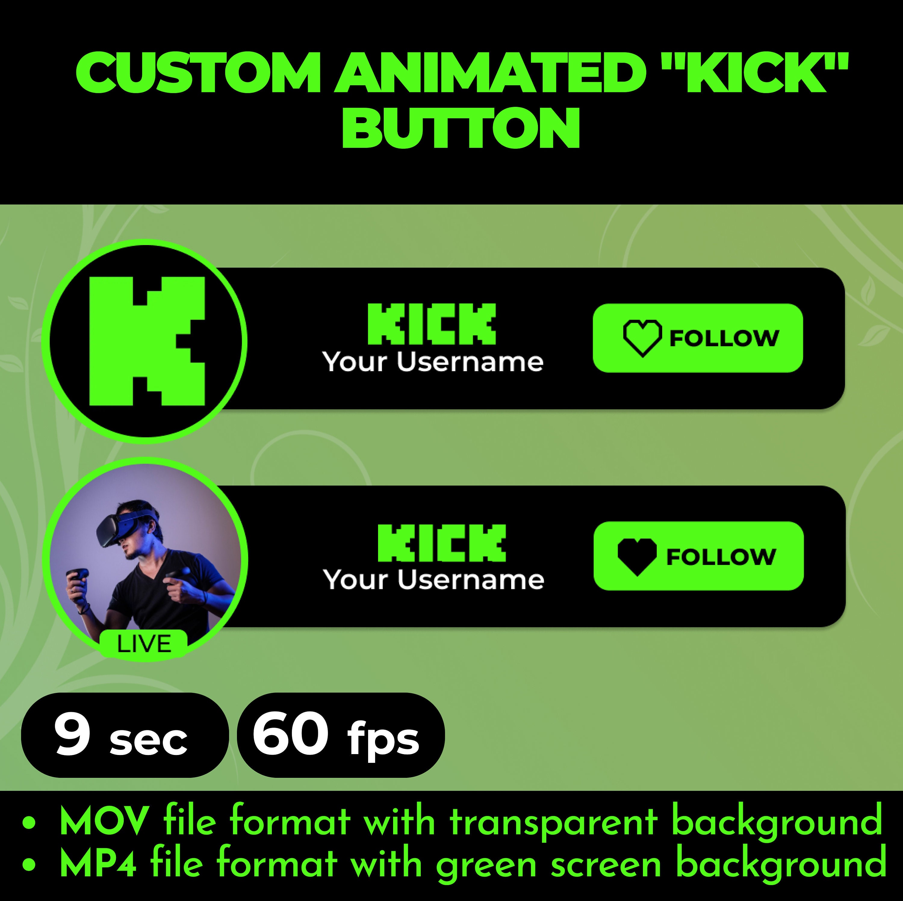 Custom Animated Kick Follow Button Overlay for Intro Videos - Etsy
