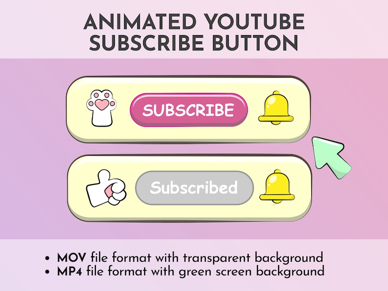 Сartoon Animated Youtube Subscribe Button Overlay Digital Download Cat ...
