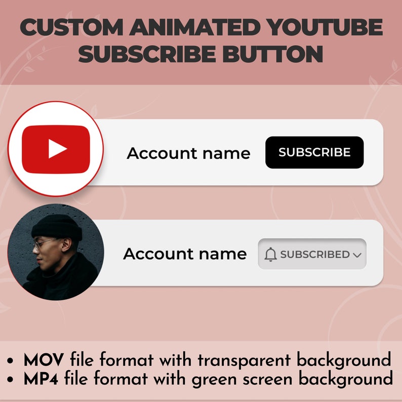 Custom Animated Youtube Subscribe Button Overlay | Video Overlay - Etsy