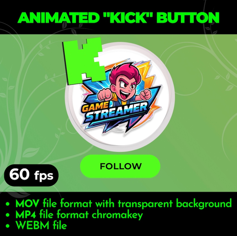 Custom Animated Kick Follow Button Overlay for Intro Videos - Etsy