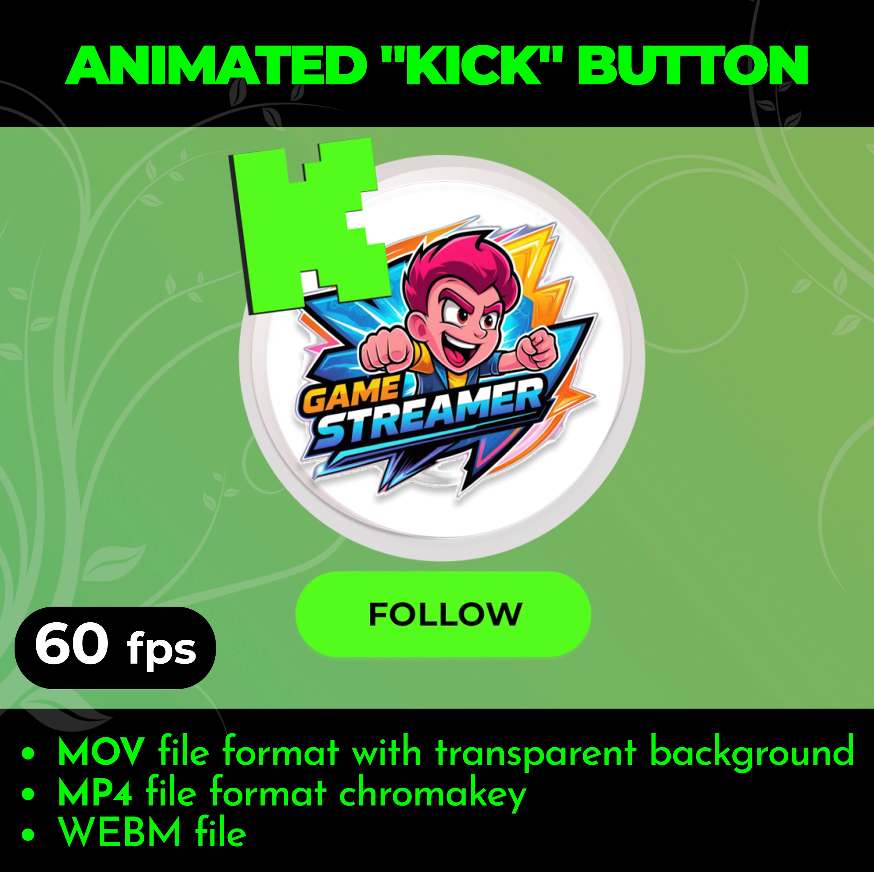 Custom Animated Kick Follow Button Overlay for Intro Videos - Etsy