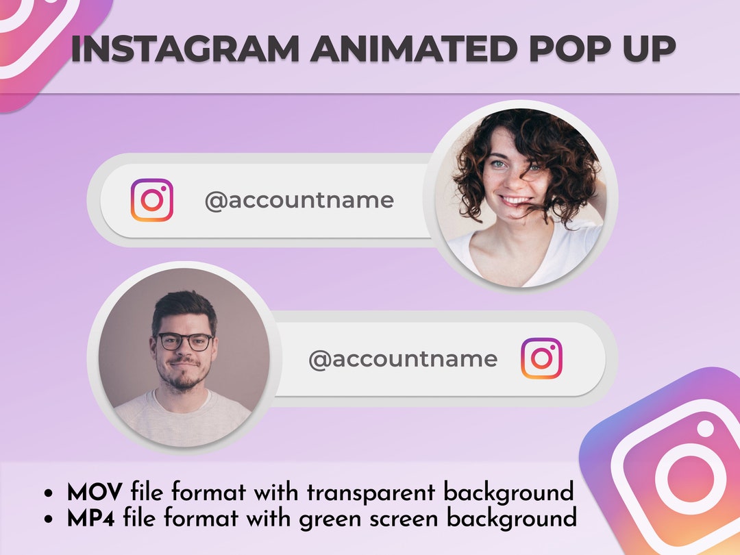 Personalized Custom Animated Instagram Follow Button Overlay for Youtube Videos Paired Buttons ...