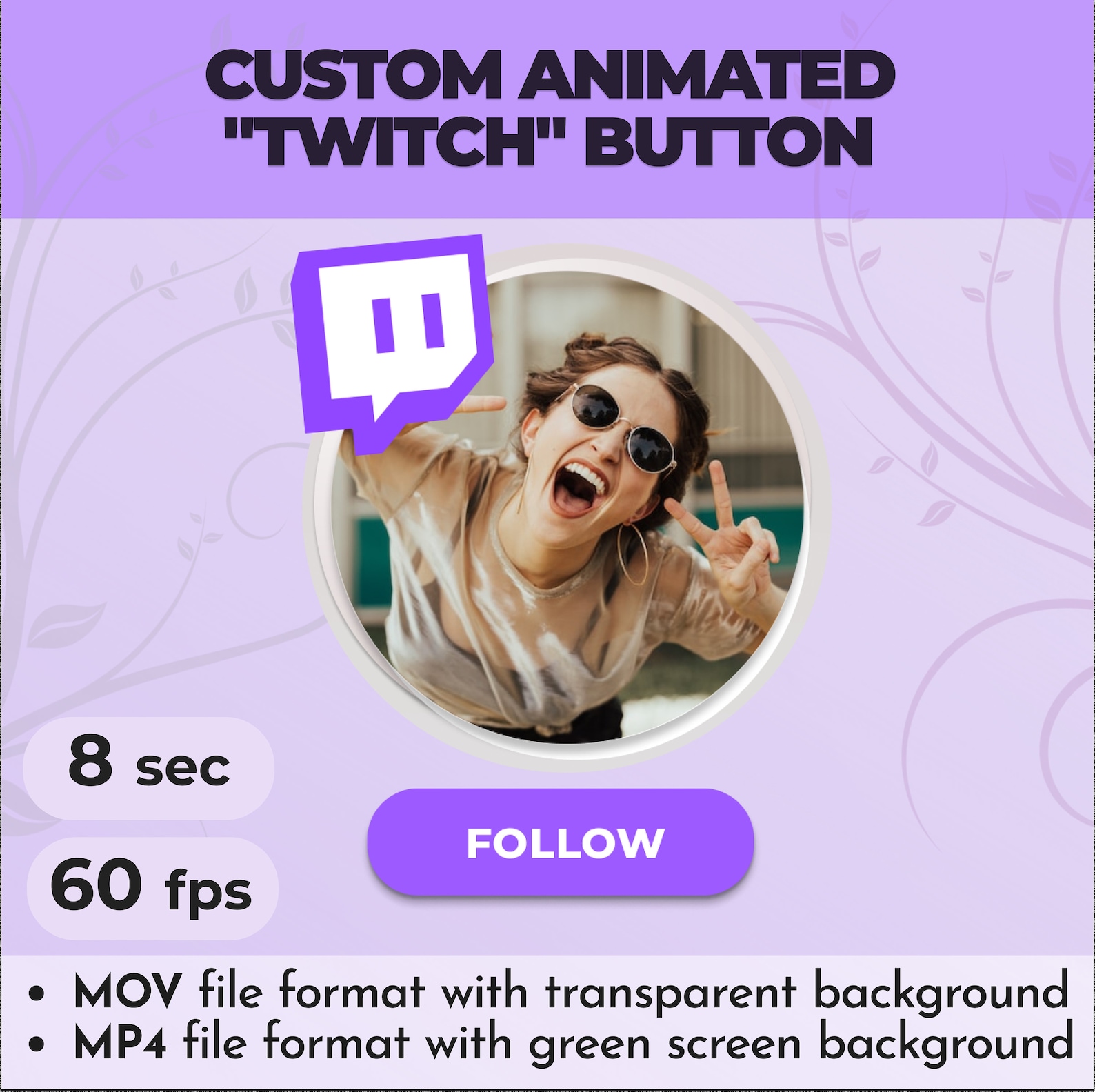 Custom Animated Twitch Follow Button Overlay for Intro Videos - Etsy