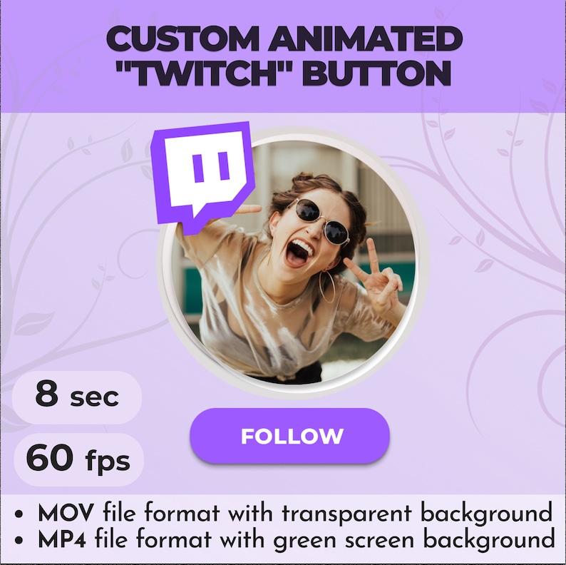 Custom Animated Twitch Follow Button Overlay for Intro Videos - Etsy