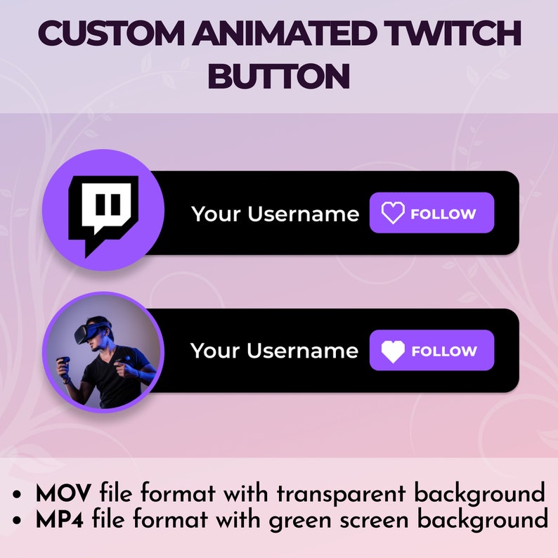 Custom Animated Twitch Follow Button Overlay for Intro Videos - Etsy