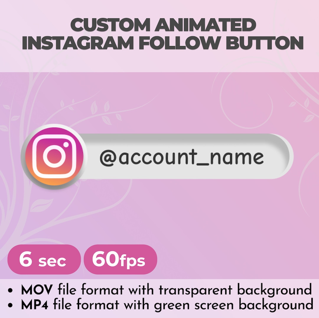 Personalized Custom Animated Instagram Follow Button Overlay for Youtube Videos - Etsy