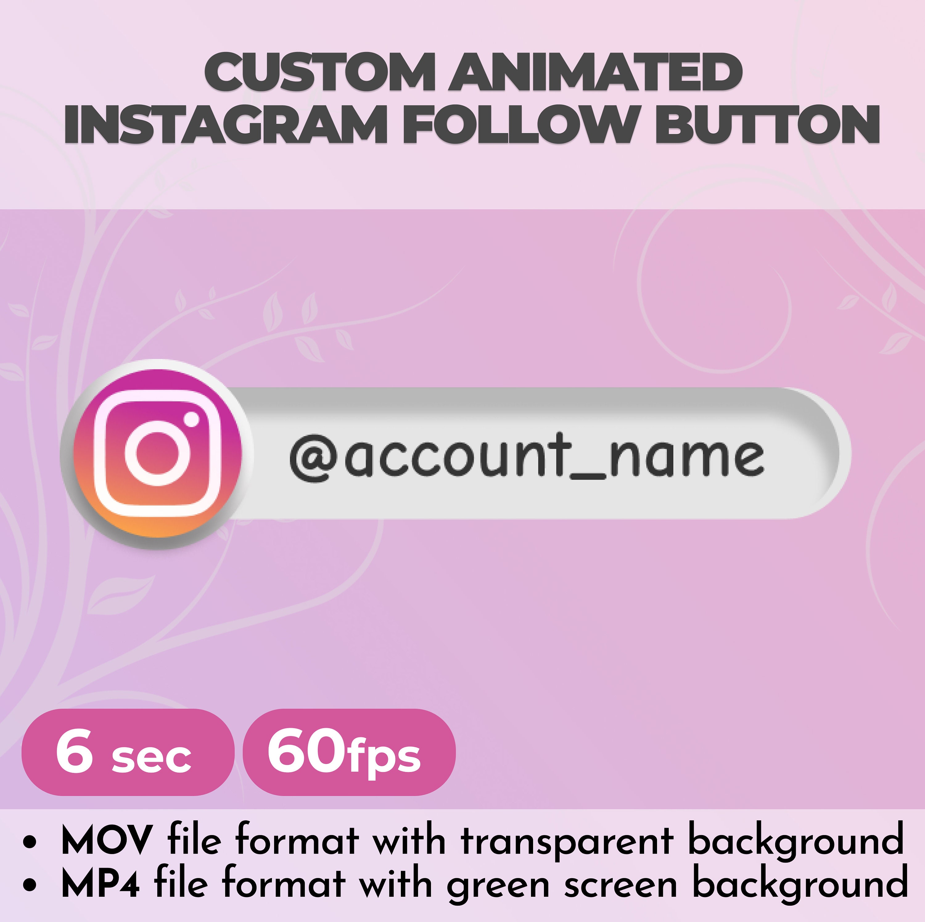 Personalized Custom Animated Instagram Follow Button Overlay for ...