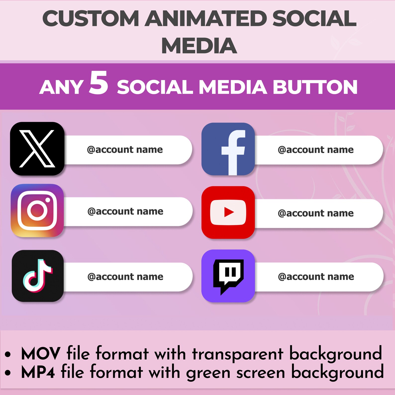 Custom Animated Social Media Lower Thirds: 5 Platform Intros - Etsy
