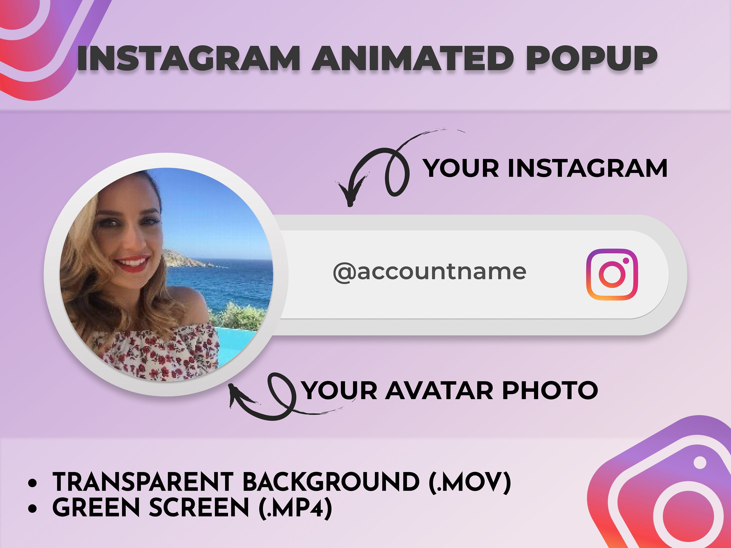 Personalized Custom Animated Instagram Follow Button Overlay for ...