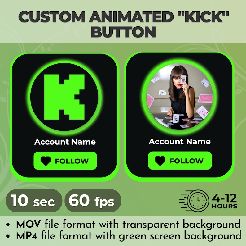 Custom Animated Kick Follow Button Overlay for Intro Videos - Etsy