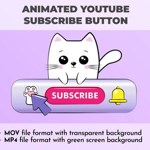 Сartoon Animated Youtube Subscribe Button Overlay Digital Download Cat ...
