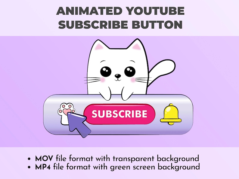 Сartoon Animated Youtube Subscribe Button Overlay Digital Download Cat ...