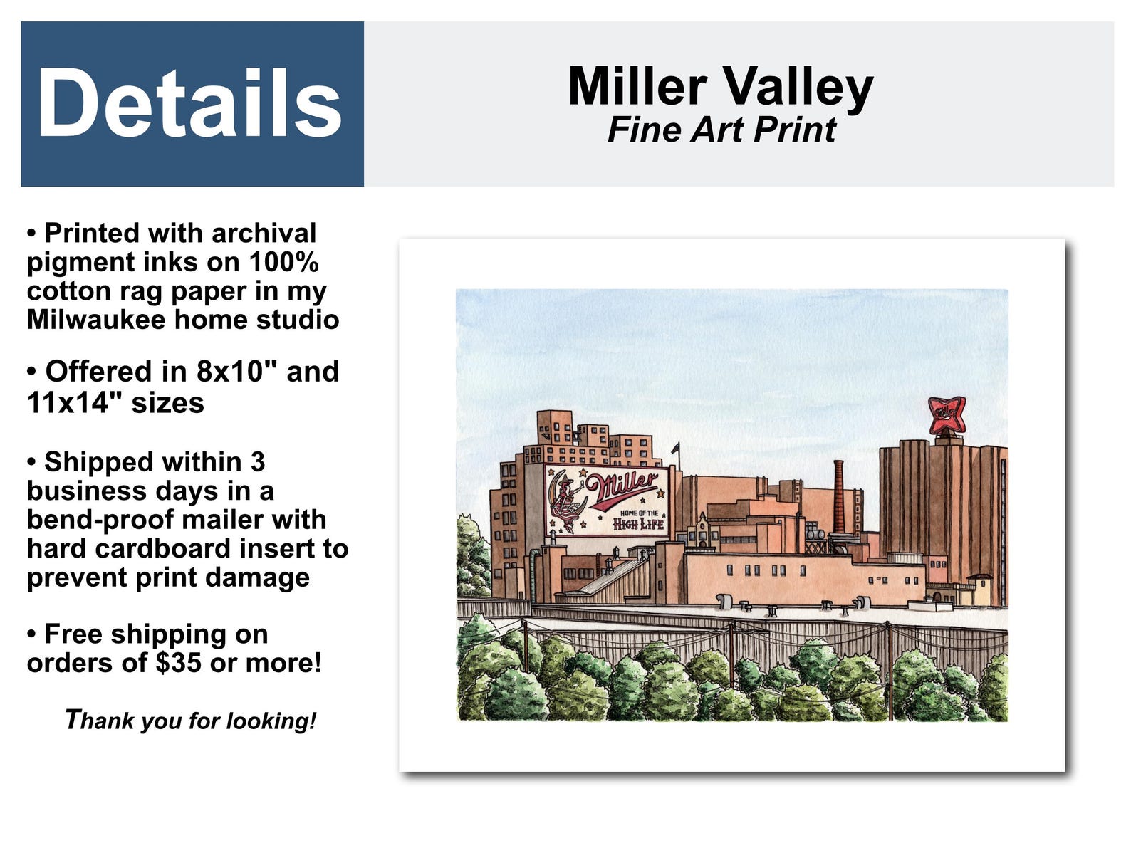 Miller Valley - Watercolor Art Print // Milwaukee Gift, Wall Art ...