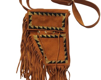 Dark Brown Leather Fringe Bag Native American Style Purse - Etsy
