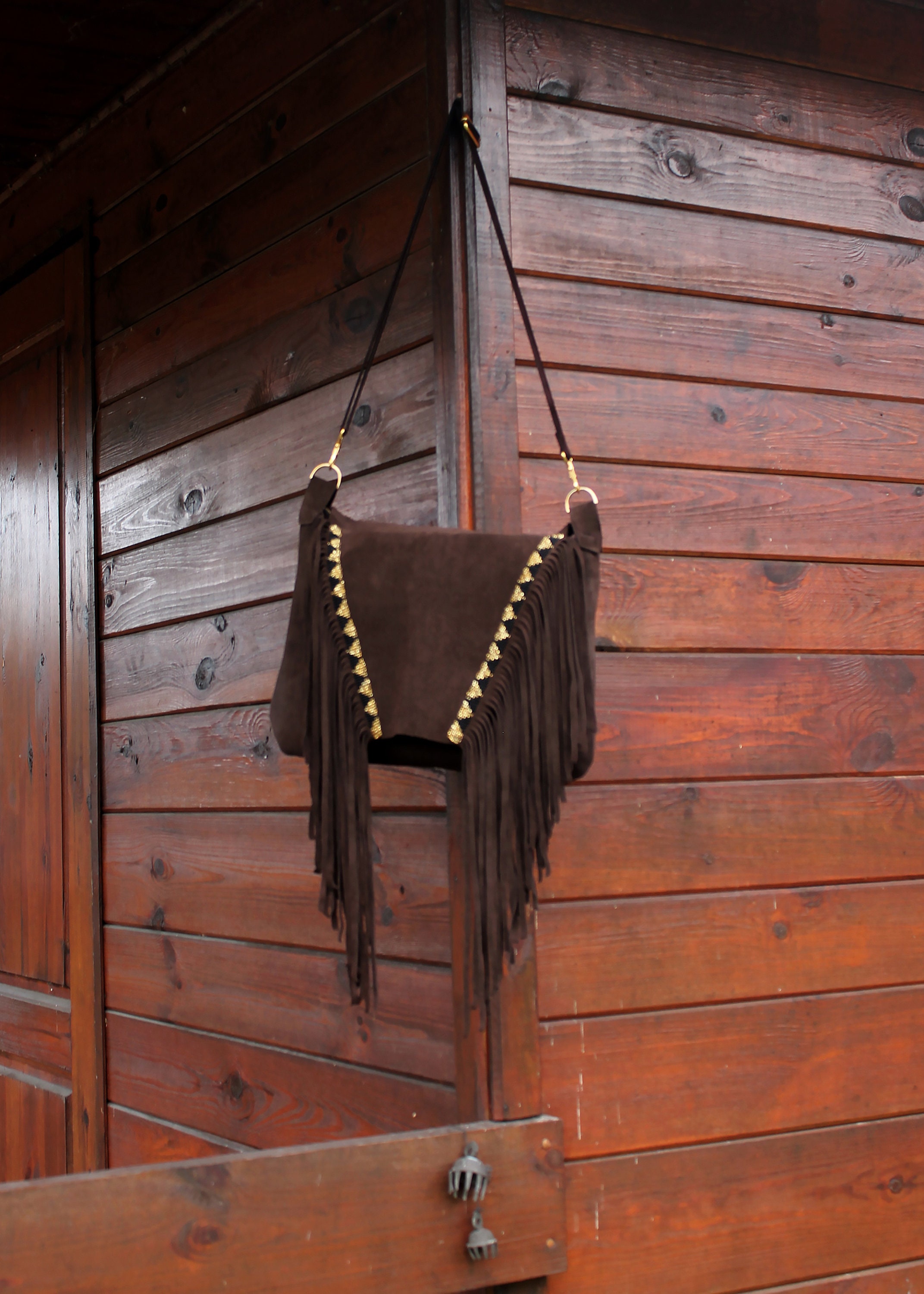 Dark Brown Leather Fringe Bag, Native American Style Purse, Leather ...